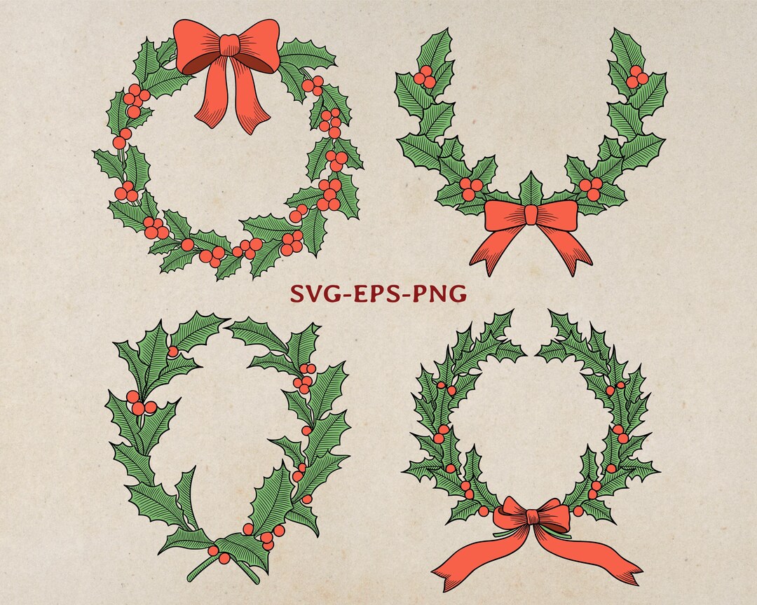 Christmas Wreath Clipart Set - Holiday Holly Wreath SVG PNG EPS for ...