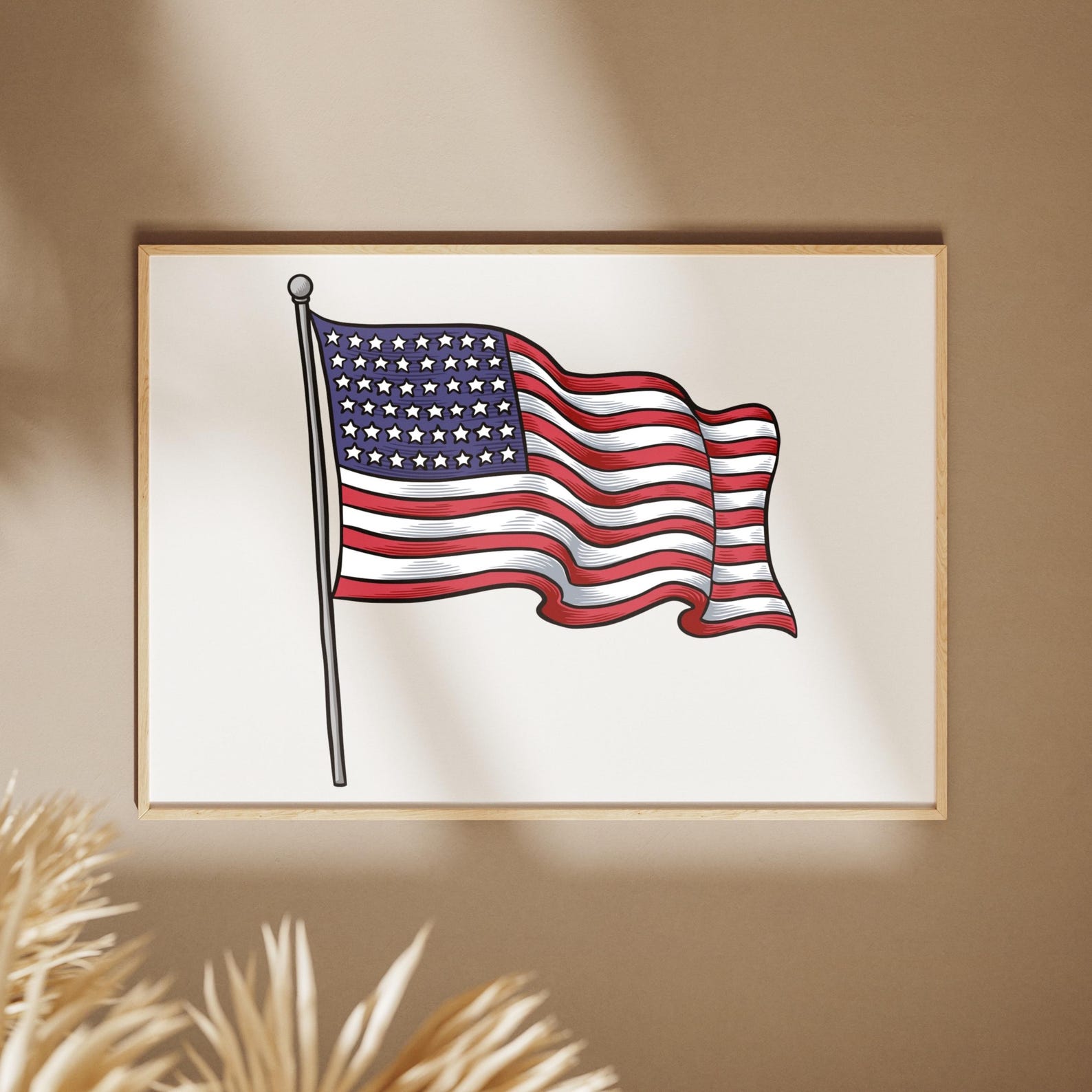 USA Flag Art - American Flag Illustration - Vintage Flag Clipart - Hand ...