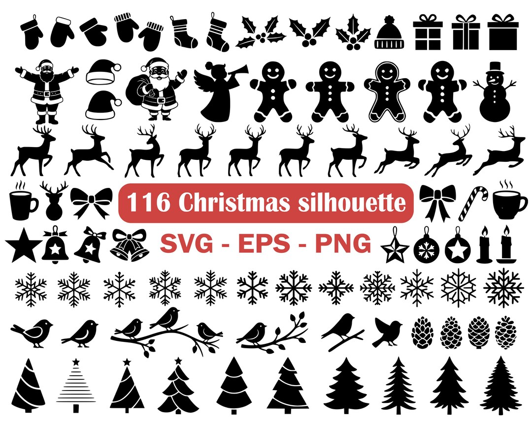 Christmas Silhouette SVG Clipart Bundle for Cricut, Laser Cutting, and ...
