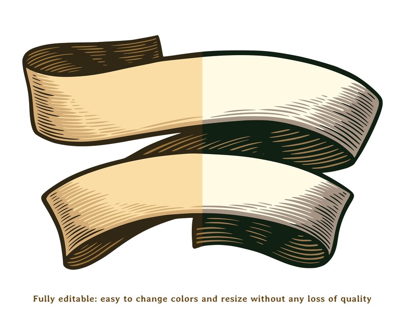 Vintage Ribbon Banner Clipart Set: Hand-drawn SVG PNG (digital Download ...