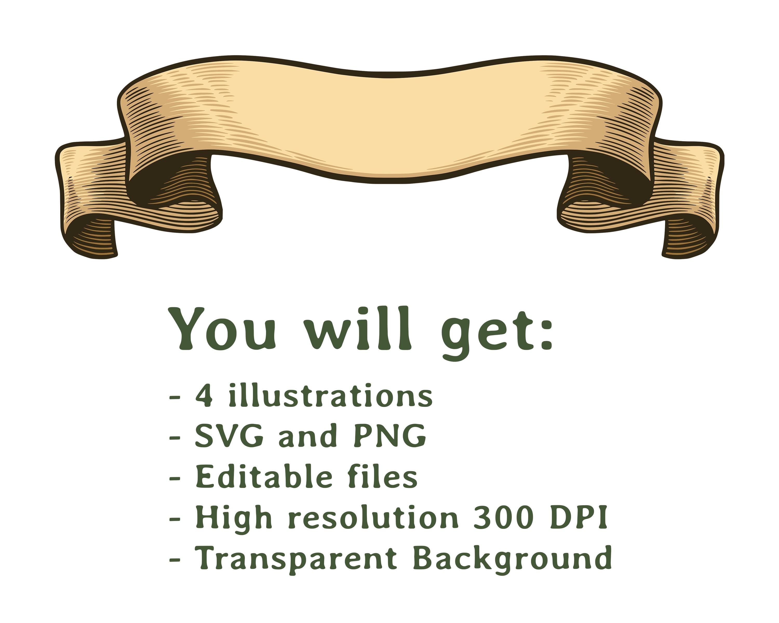 Vintage Ribbon Banner Clipart Set: Hand-drawn SVG PNG (digital Download ...