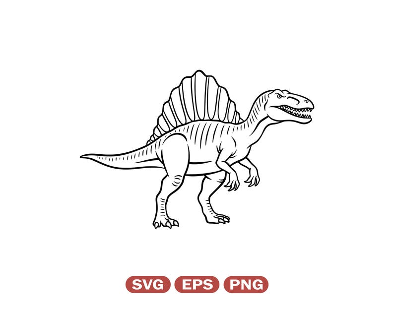 Spinosaurus Dinosaur SVG PNG Clipart – Prehistoric Line Art for Crafts ...