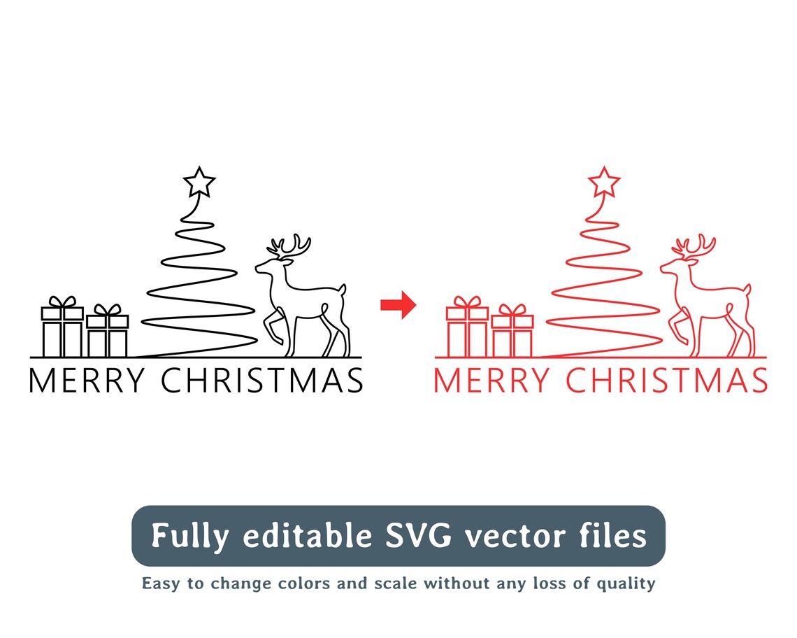 Christmas Line Art SVG – Reindeer and Pine Tree Outline PNG Clipart - Etsy