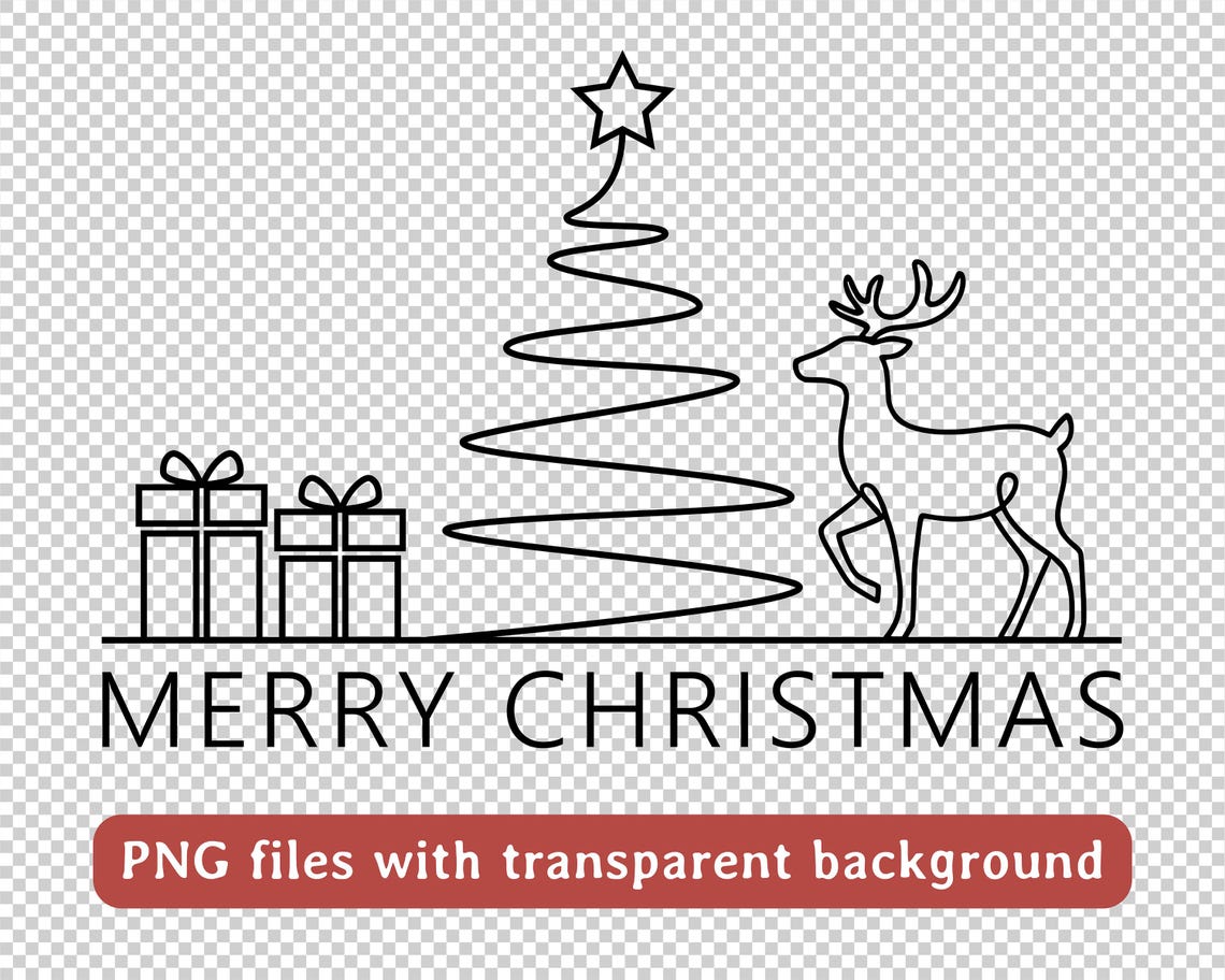 Christmas Line Art SVG – Reindeer and Pine Tree Outline PNG Clipart - Etsy