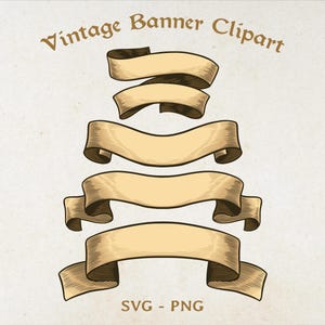Vintage Ribbon Banner Clipart Set: Hand-drawn SVG PNG (digital Download ...