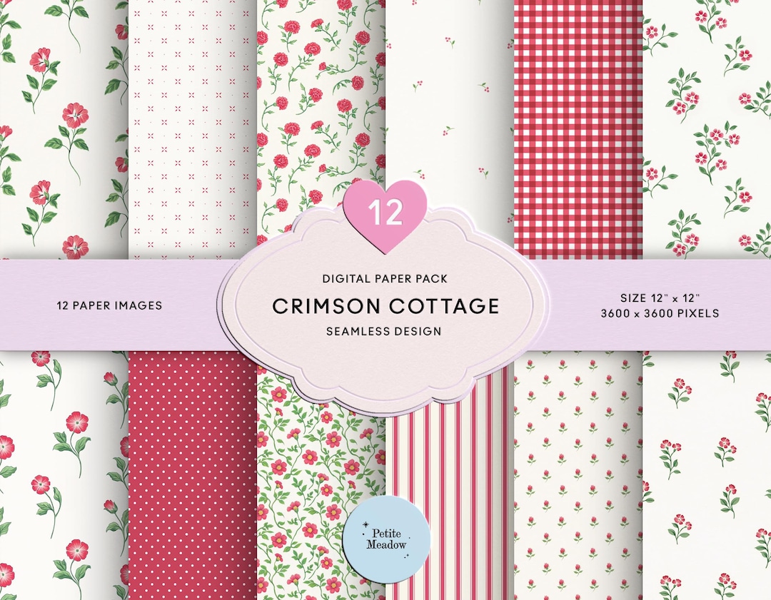 Vintage Watercolor Red Floral Digital Paper Seamless Shabby Chic ...