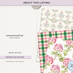 Watercolor Pink Floral Digital Paper Pack, Shabby Chic Roses and ...