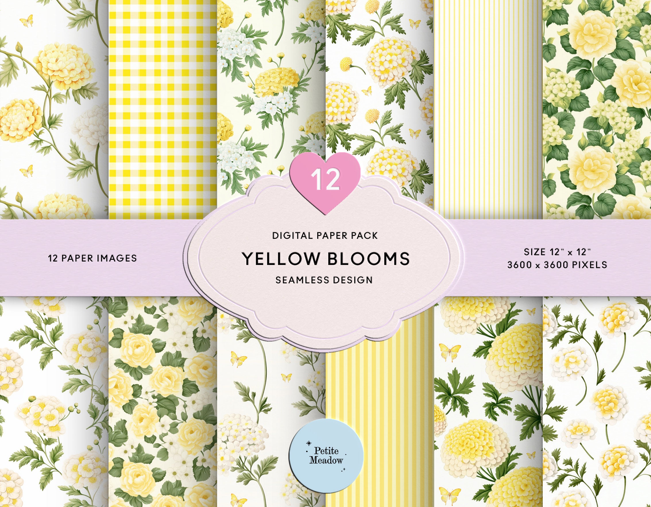 Watercolor Yellow Floral Digital Paper Seamless Shabby Chic Printable ...
