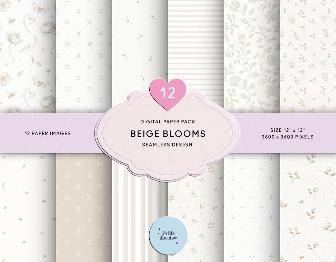 Vintage Watercolor Beige Floral Digital Paper Pack, Shabby Chic Ditsy ...