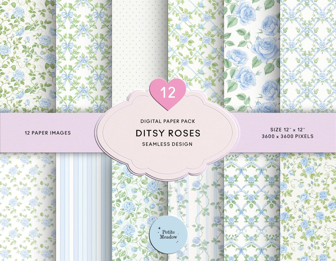 Vintage Watercolor Blue Rose Digital Paper Seamless Shabby Chic ...