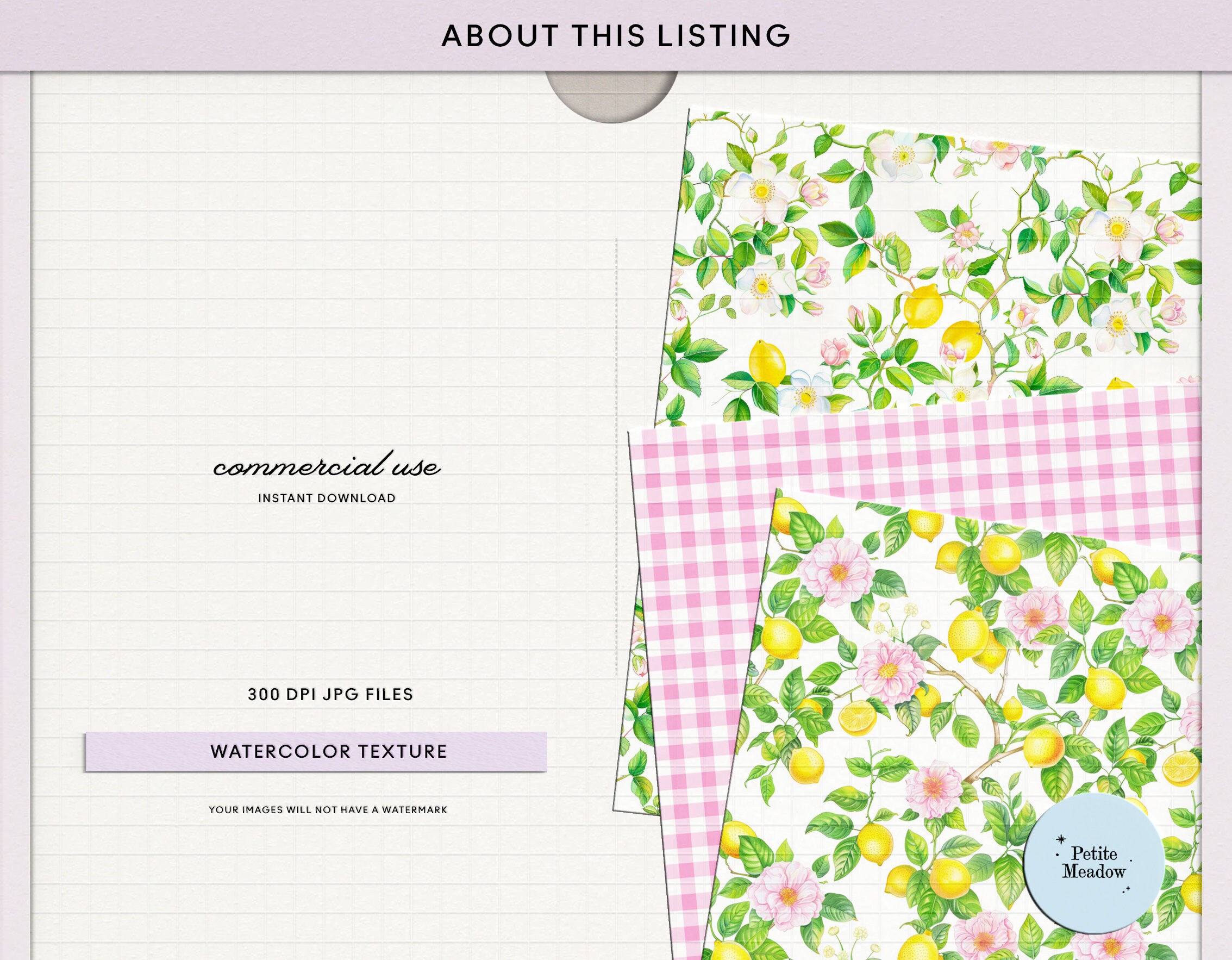 Watercolor Pink Lemon Digital Paper Seamless Shabby Chic Printable ...