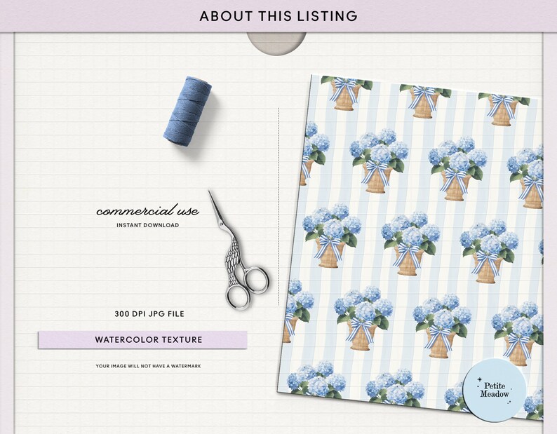 Watercolor Blue Hydrangea Seamless Pattern Preppy Repeating Pattern ...