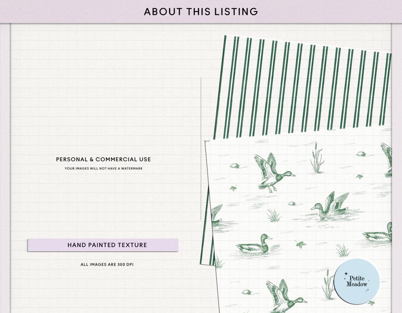 Watercolor Mallard Duck Digital Paper Pack, Countryside Ducks Seamless ...