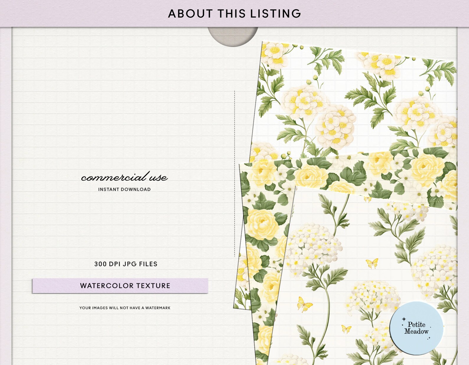 Watercolor Yellow Floral Digital Paper Seamless Shabby Chic Printable ...