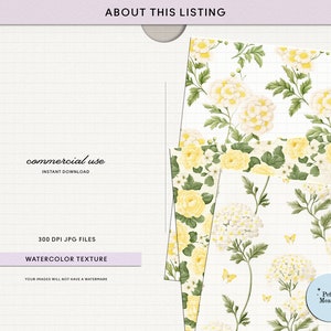 Watercolor Yellow Floral Digital Paper: Yellow Roses Seamless Pattern ...