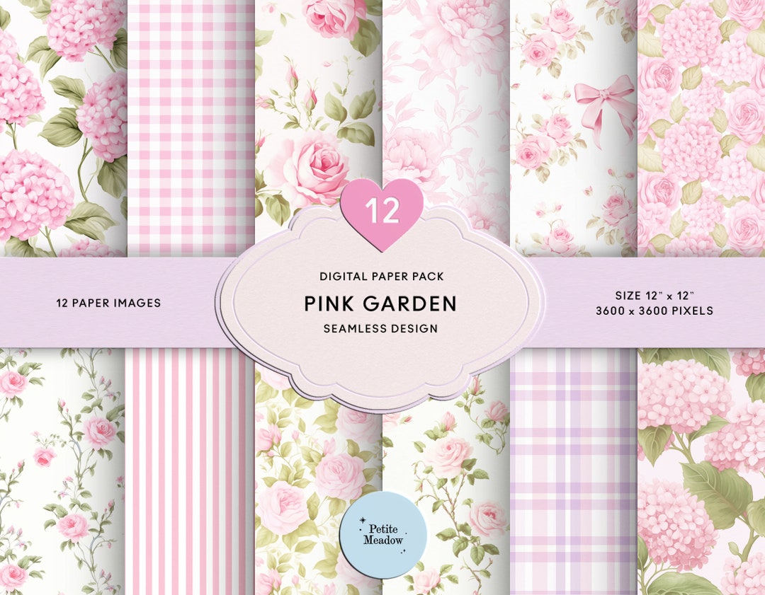 Shabby Chic Pink Floral Digital Paper Pack, Vintage Roses & Hydrangeas ...