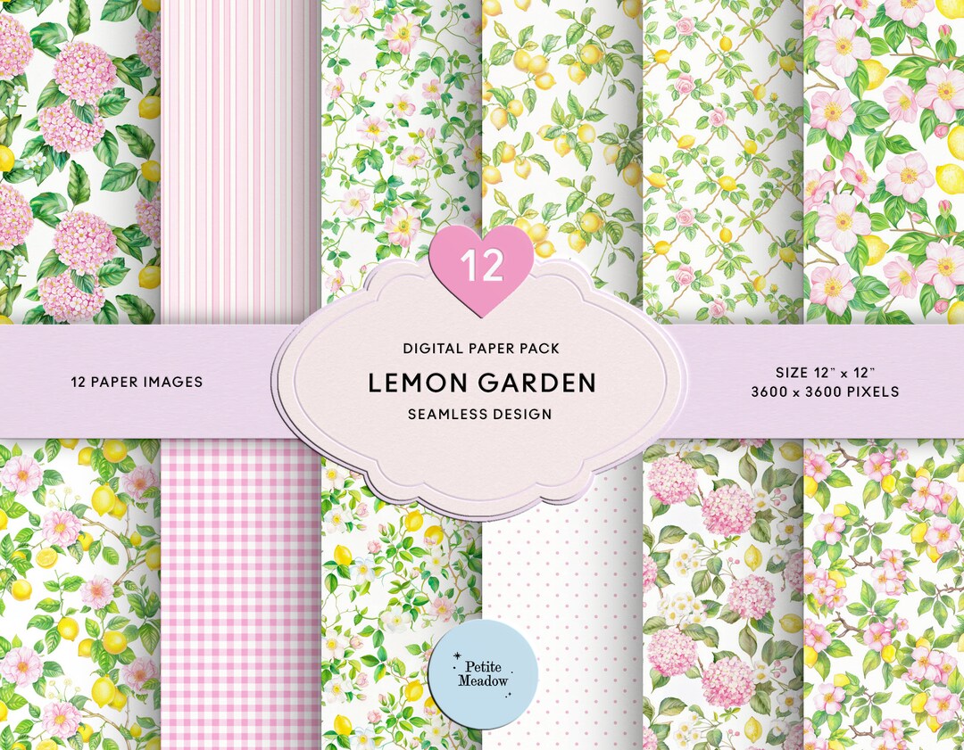 Watercolor Pink Lemon Digital Paper Seamless Shabby Chic Printable ...