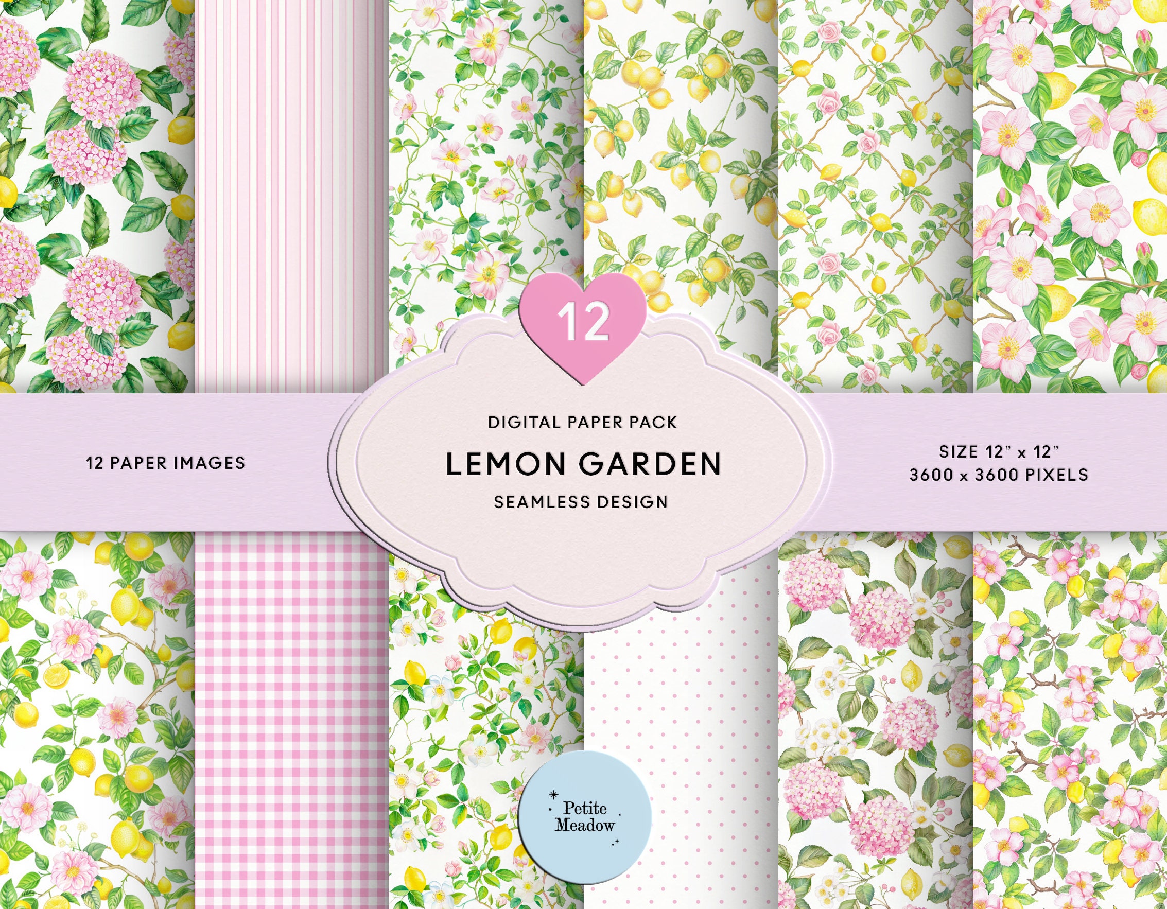 Watercolor Pink Lemon Digital Paper Seamless Shabby Chic Printable ...
