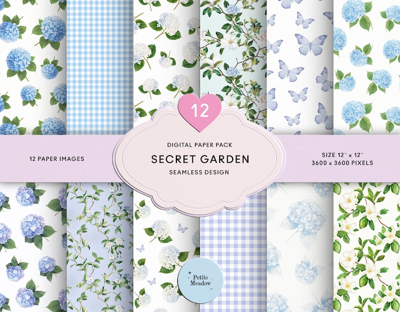 Watercolor Pastel Blue Floral Digital Paper Seamless Shabby Chic ...