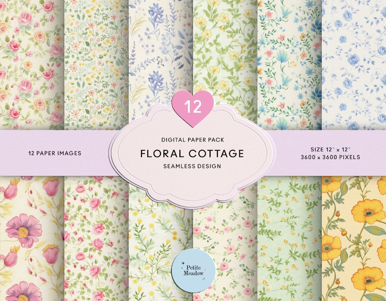 Vintage Watercolor Floral Digital Paper Seamless Shabby Chic Ditsy ...