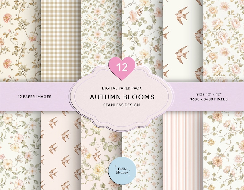 Vintage Watercolor Peach Floral Digital Paper Beige Seamless Shabby ...