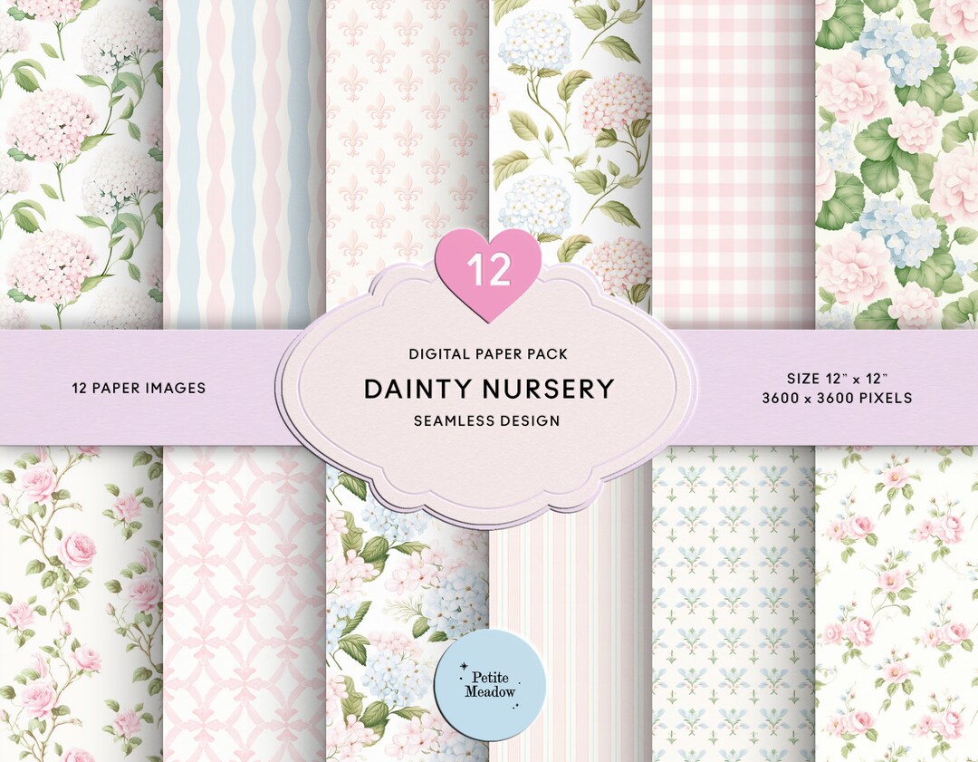 Watercolor Pink Baby Nursery Digital Paper Pack, Pastel Roses ...