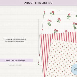 Vintage Red Floral Digital Paper Pack, Shabby Chic Ditsy Flowers ...
