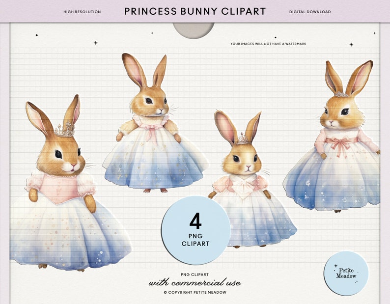 Watercolor Princess Bunny Clipart Princessbunnies in Tutu - Etsy