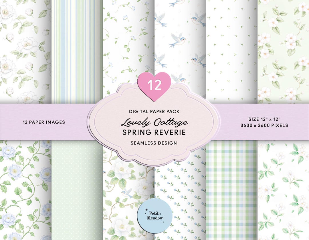 Watercolor Blue Floral Digital Paper Pack, Cottagecore Seamless ...