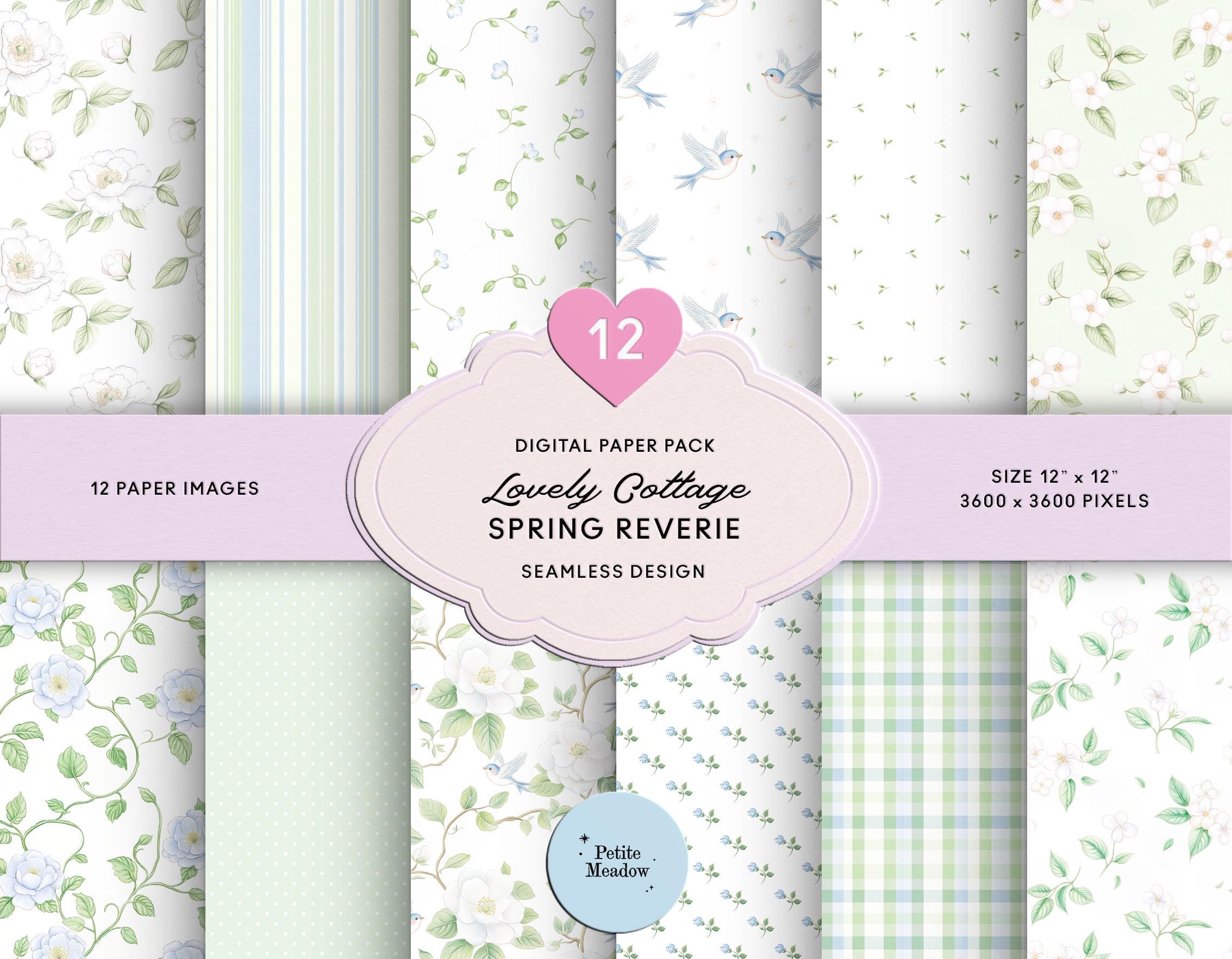 Watercolor Blue Floral Digital Paper Pack, Cottagecore Seamless ...