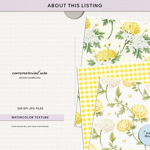 Watercolor Yellow Floral Digital Paper: Yellow Roses Seamless Pattern ...