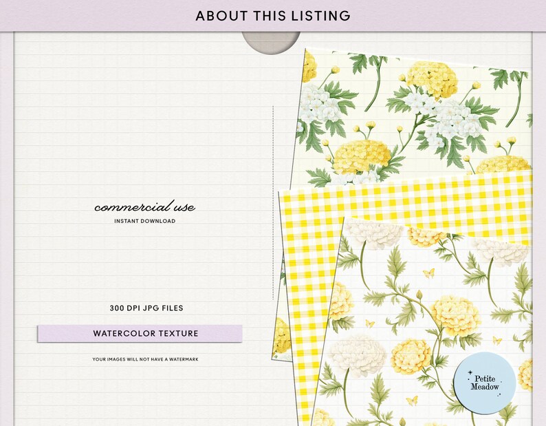 Watercolor Yellow Floral Digital Paper Seamless Shabby Chic Printable ...