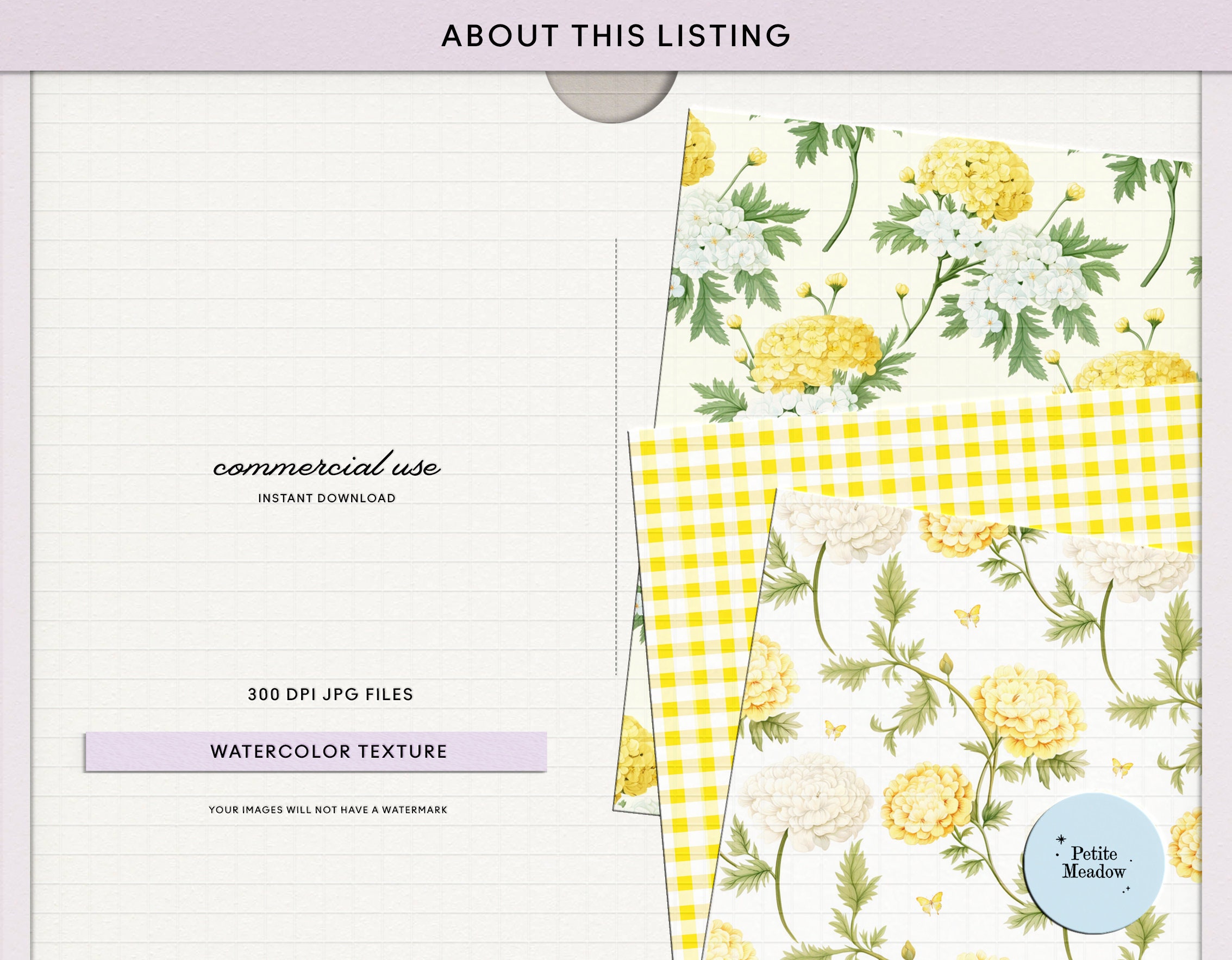 Watercolor Yellow Floral Digital Paper Seamless Shabby Chic Printable ...