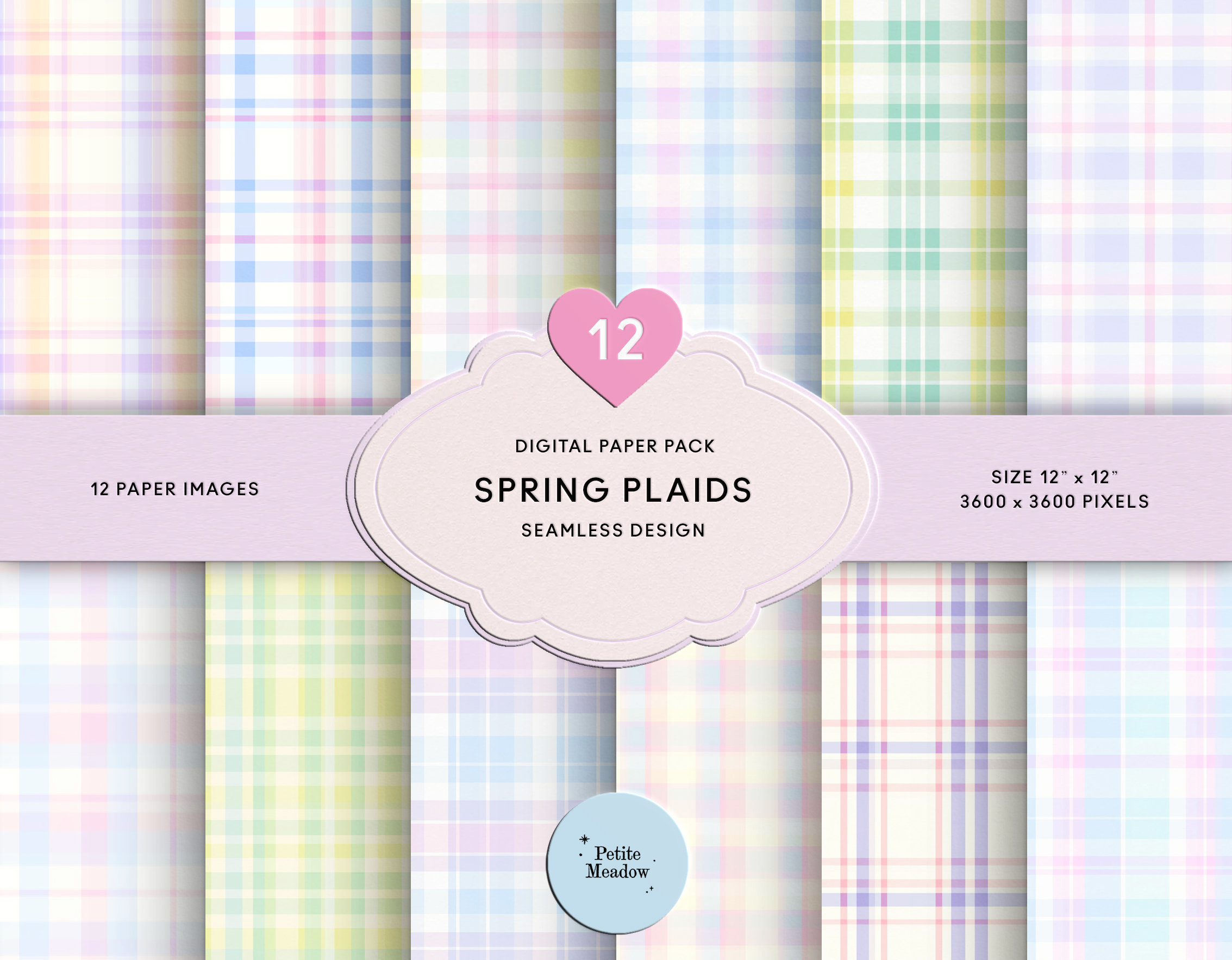 Pastel Rainbow Plaid Digital Paper Seamless Shabby Chic Printable Paper ...