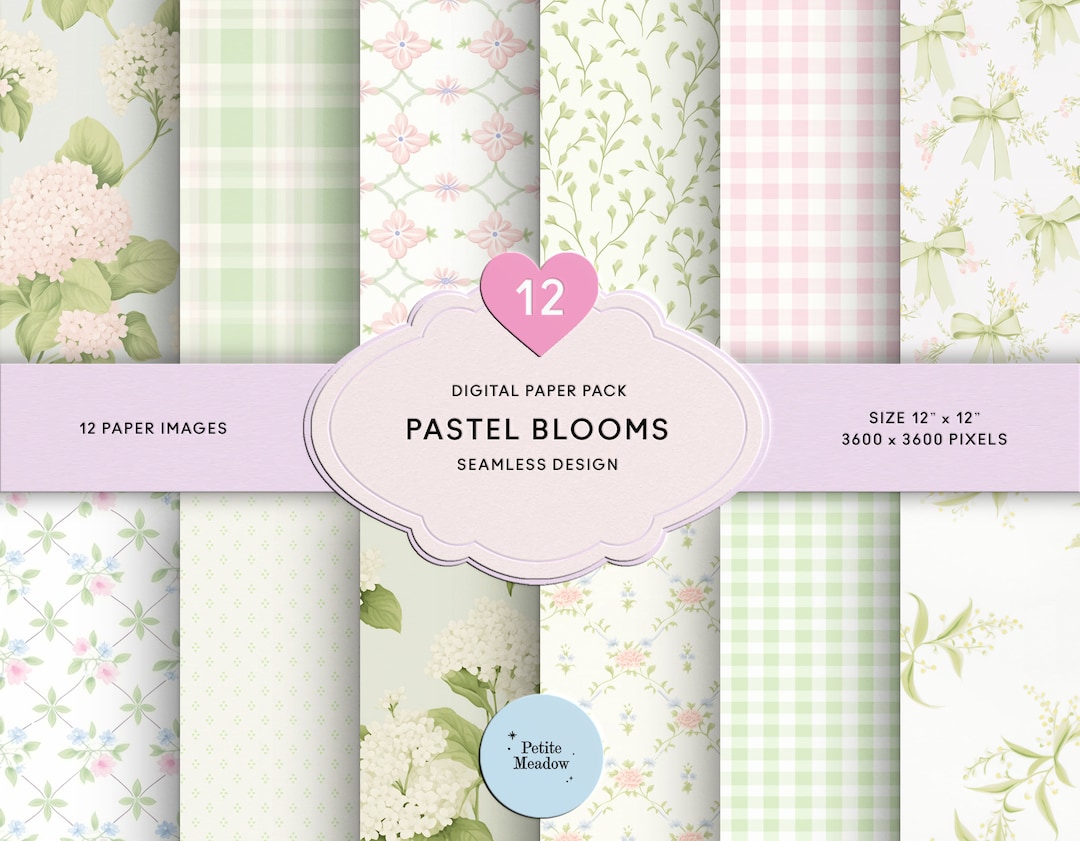 Watercolor Pastel Floral Digital Paper Pack, Pink and Green Ditsy ...
