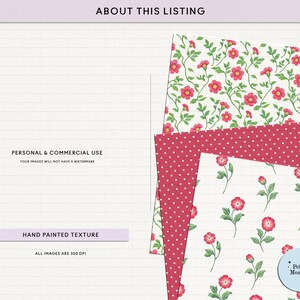 Vintage Watercolor Red Floral Digital Paper Seamless Shabby Chic ...