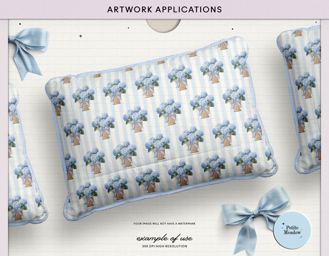 Watercolor Blue Hydrangea Seamless Pattern Preppy Repeating Pattern ...