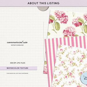 Watercolor Pink Floral Digital Paper Pack, Shabby Chic Roses and ...