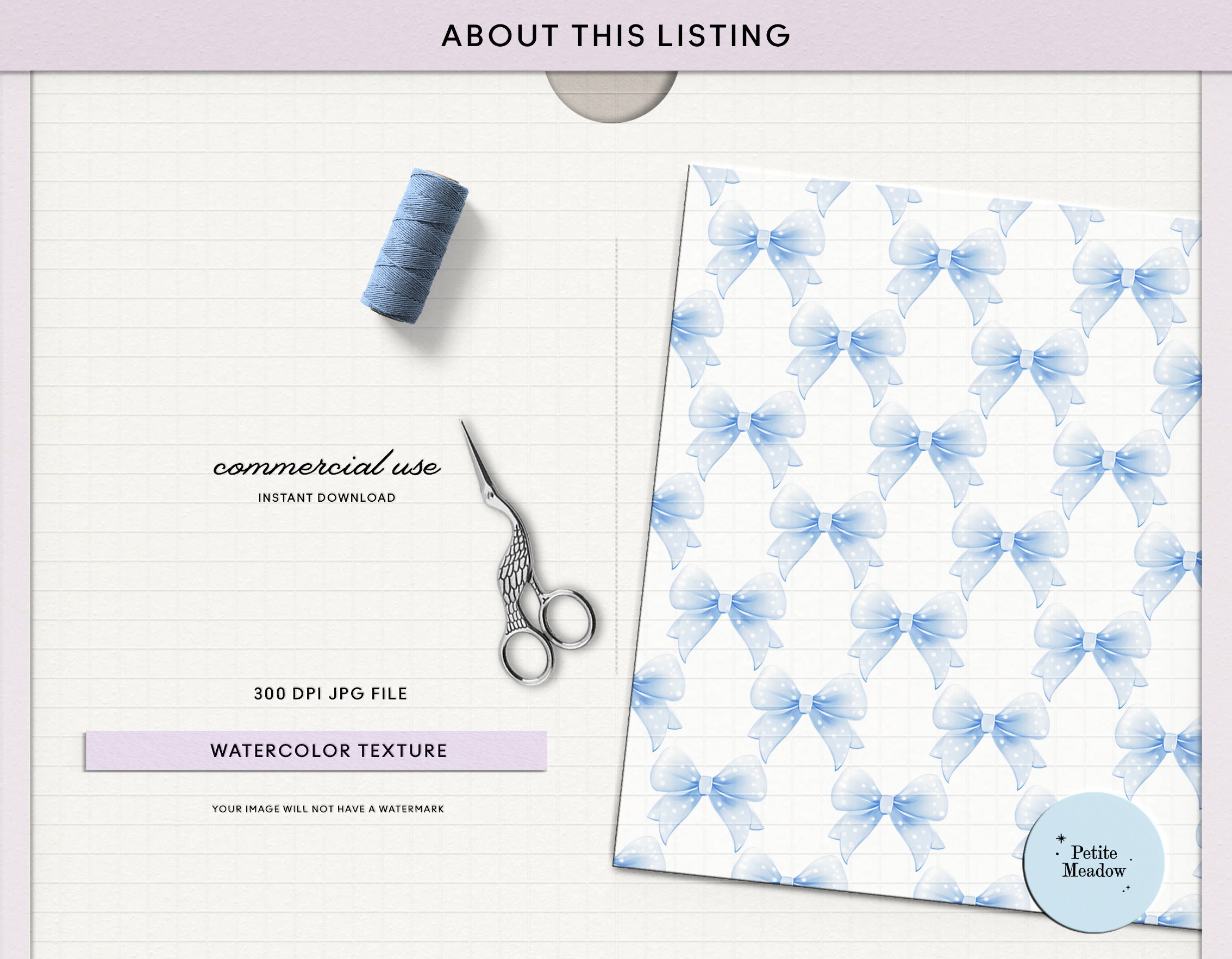 Watercolor Blue Bow Trellis Seamless Pattern Preppy Repeating Pattern ...