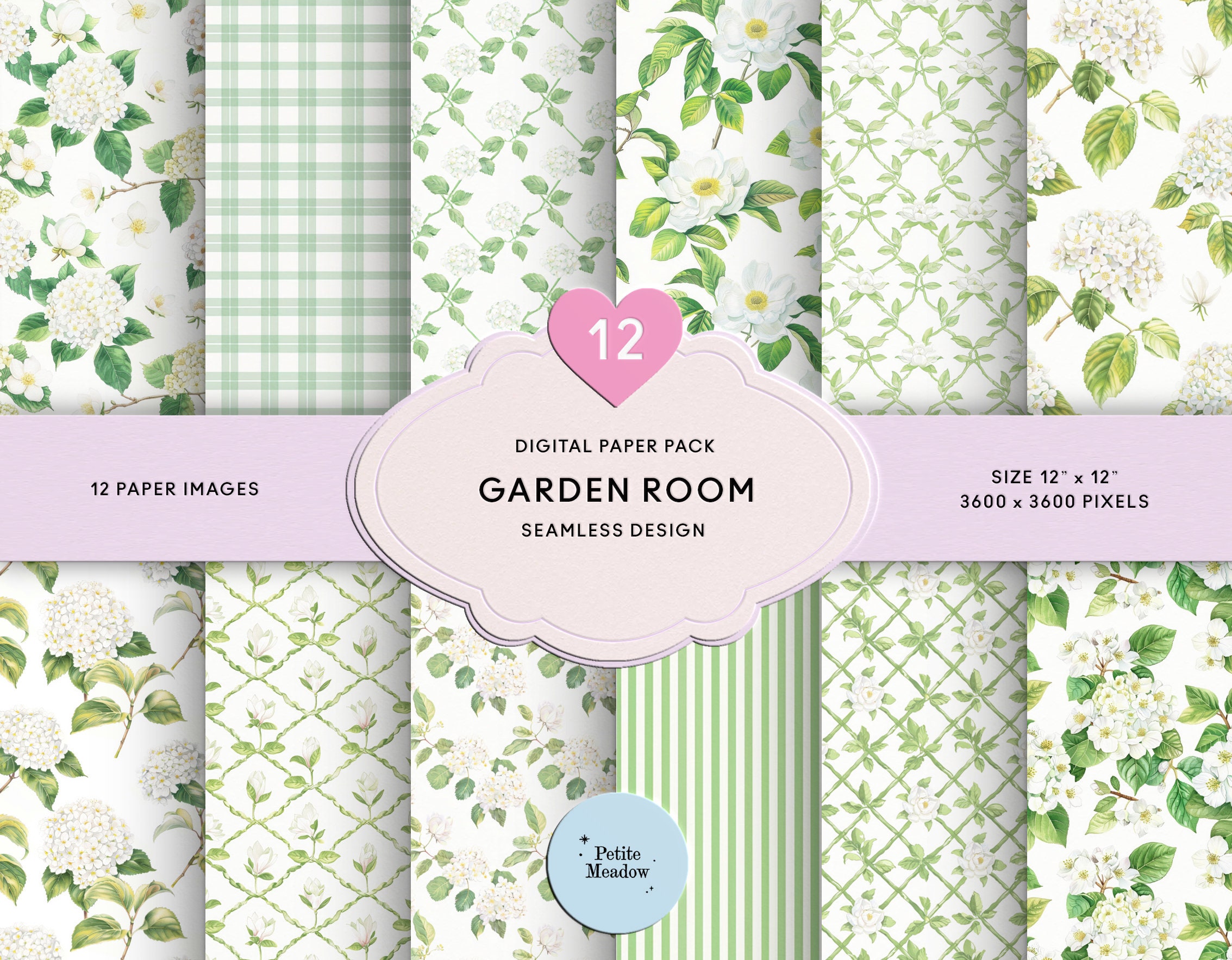 Vintage Watercolor Greenery Digital Paper Seamless Shabby Chic ...
