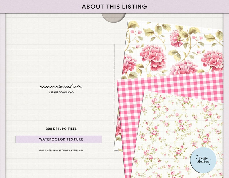 Watercolor Pink Floral Digital Paper Pack, Shabby Chic Roses and ...