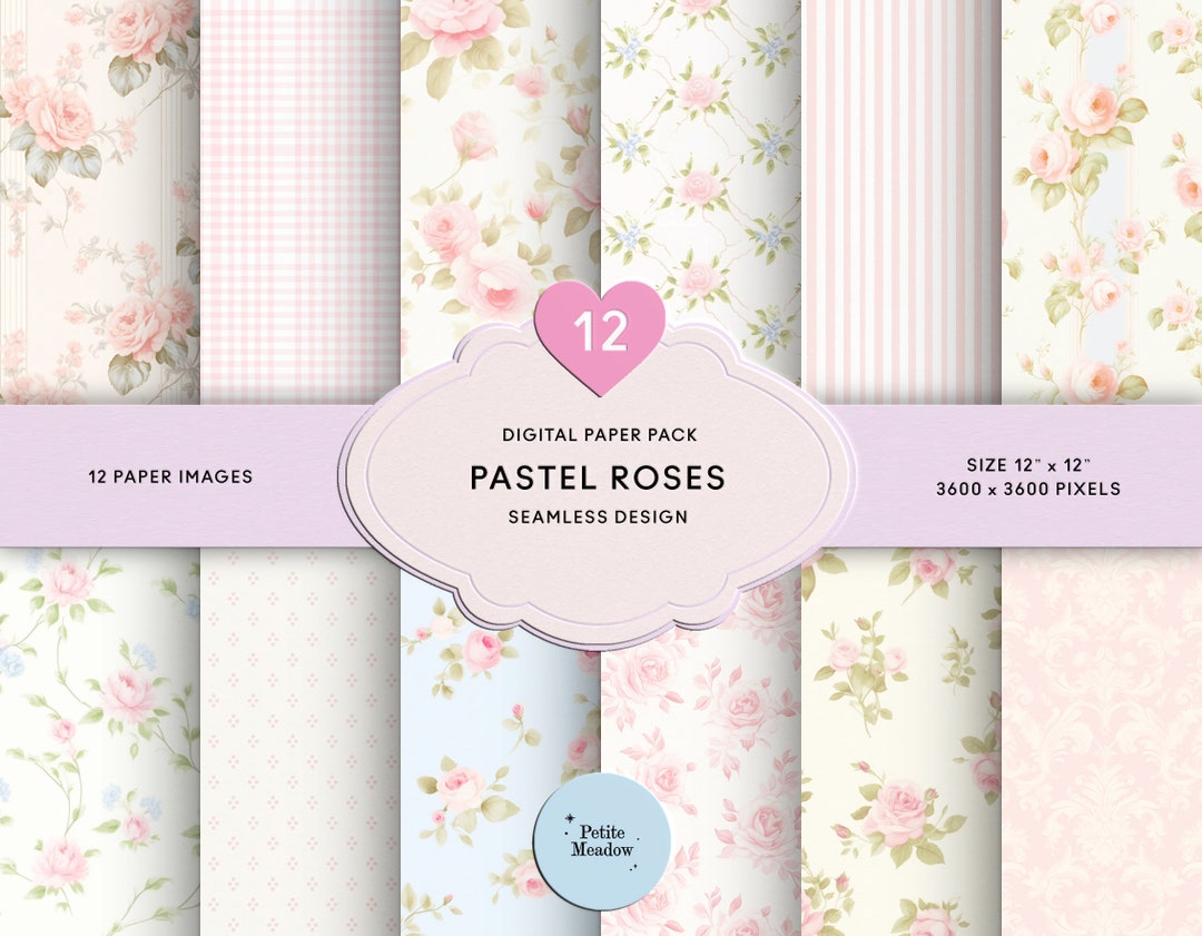 Vintage Pastel Pink Roses Digital Paper Seamless Shabby Chic Printable ...