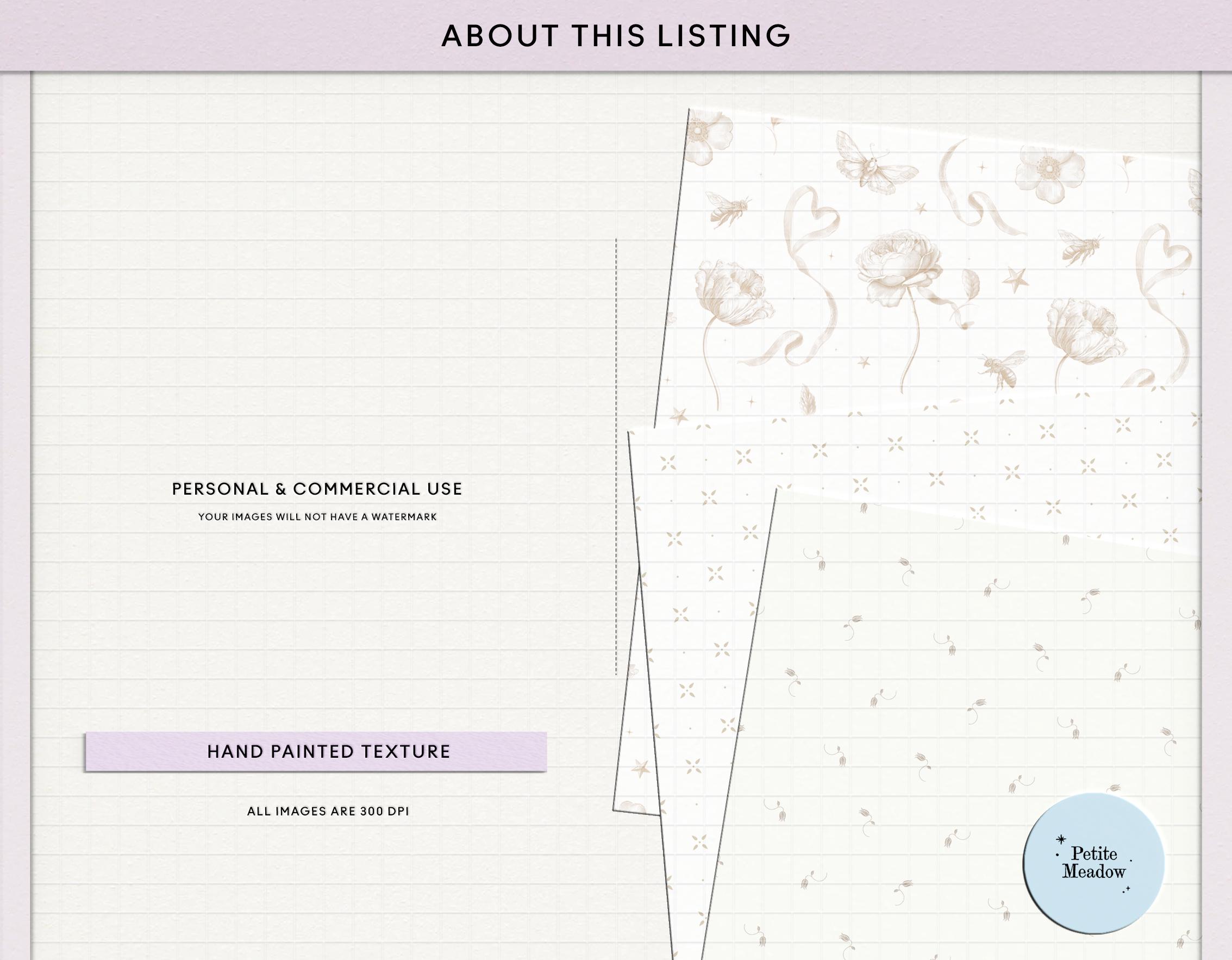 Vintage Watercolor Beige Floral Digital Paper Pack, Shabby Chic Ditsy ...