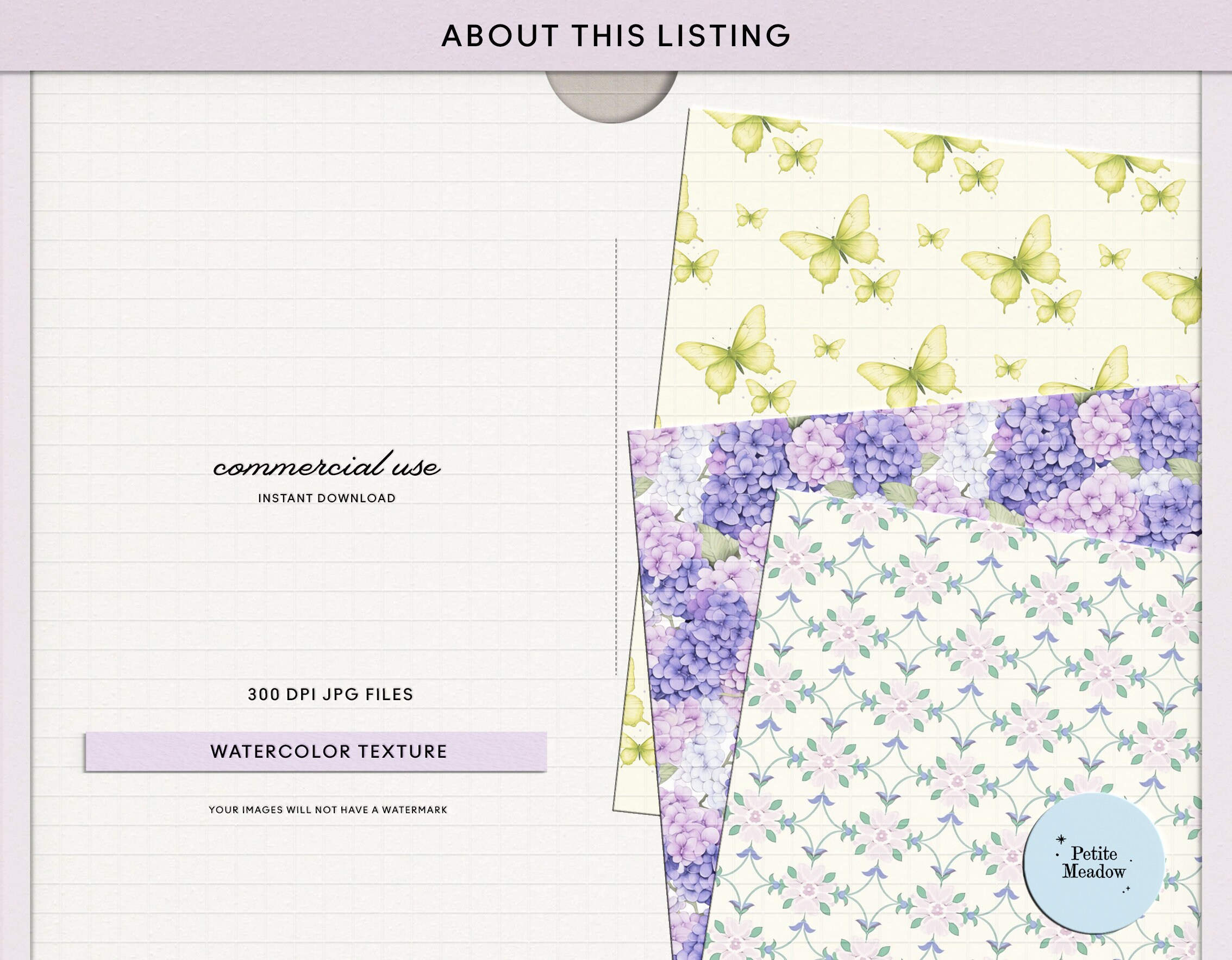 Watercolor Purple Floral Digital Paper Seamless Shabby Chic Printable ...