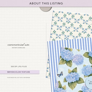 Watercolor Blue & White Floral Digital Paper Pack, Royal Blue Seamless ...