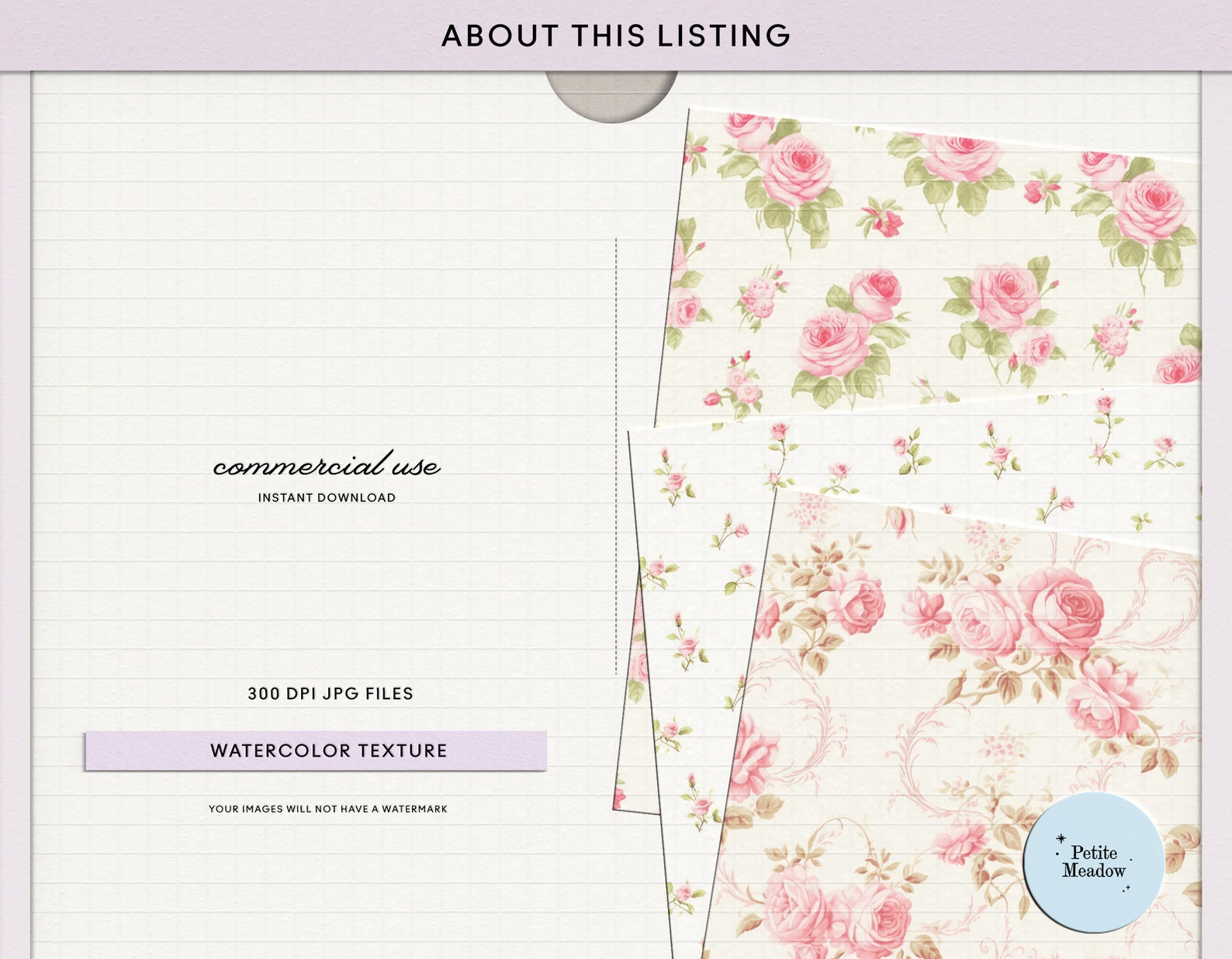 Vintage Watercolor Pink Roses Digital Paper Seamless Shabby Chic ...