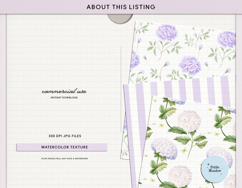 Watercolor Purple Floral Digital Paper Seamless Shabby Chic Printable ...