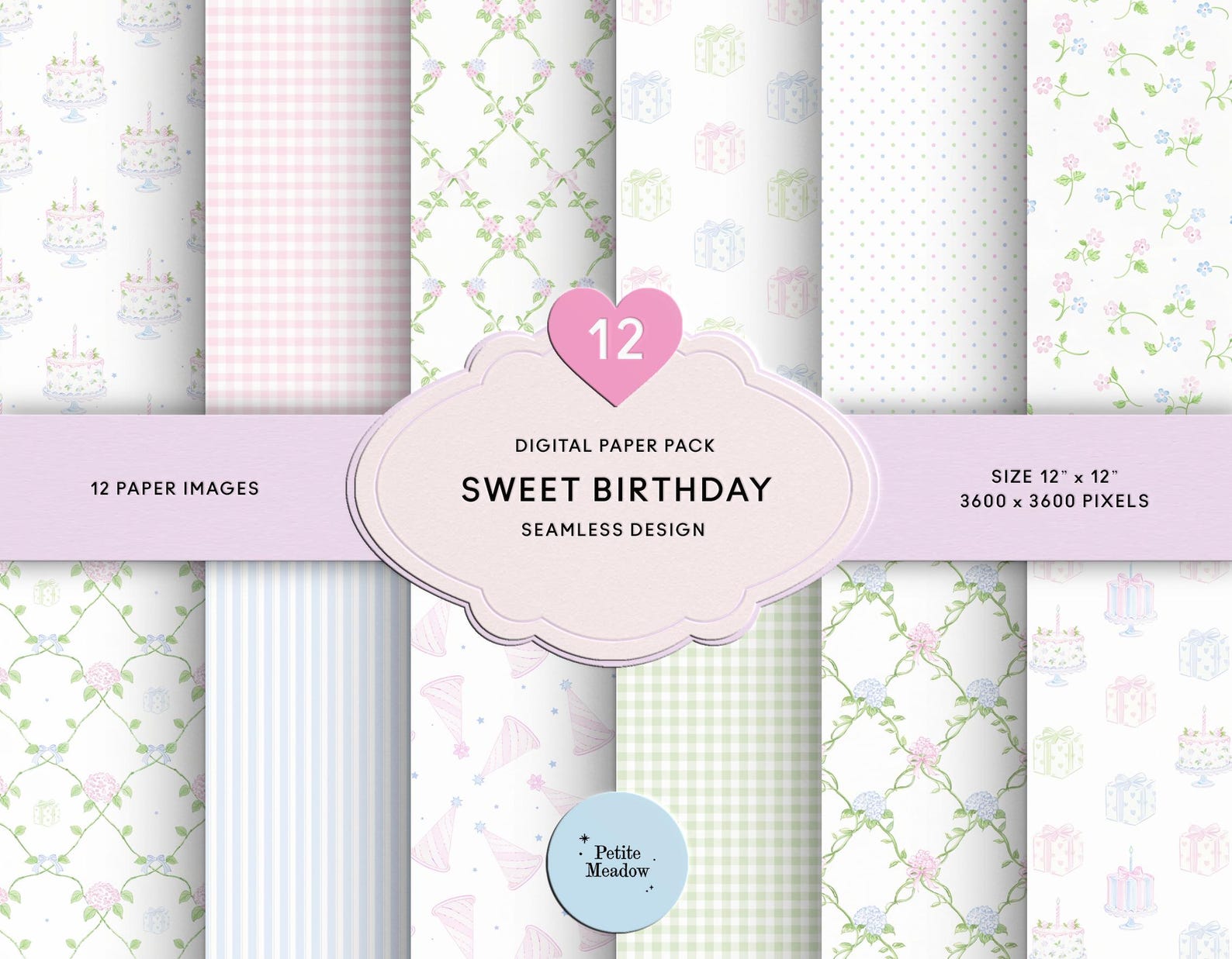 Pastel Birthday Girl Digital Paper Pack, Spring Floral Birthday ...