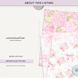 Vintage Watercolor Pink Floral Digital Paper Seamless Shabby Chic ...