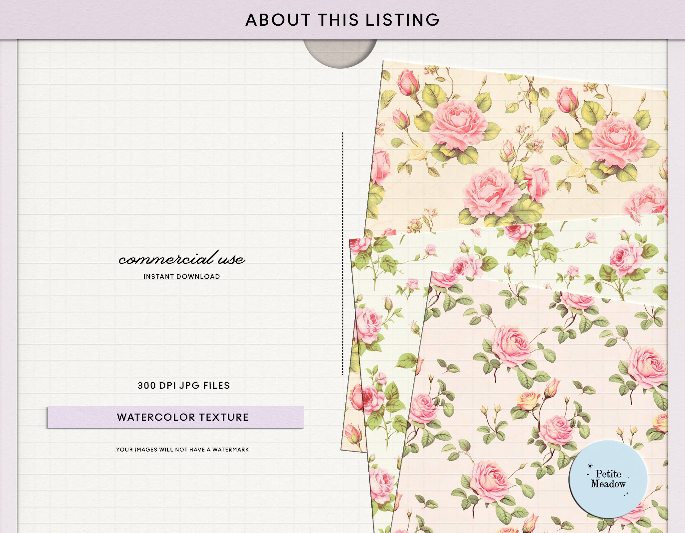 Vintage Pink Roses Digital Paper Pack, Spring Floral Seamless Patterns ...